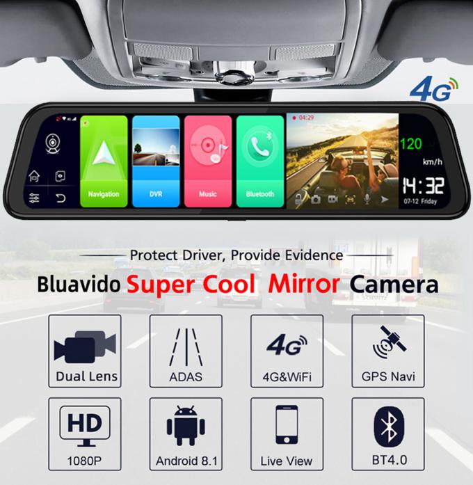 4G ADAS Driving Mirror Camera Android 8 System Streaming Mirror DVR ...