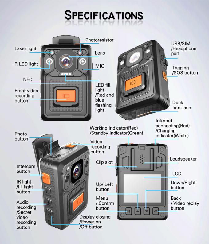 ONVIF 3200mAh Wifi Police Body Camera OV05A20 Sensor Wearable Police Camera